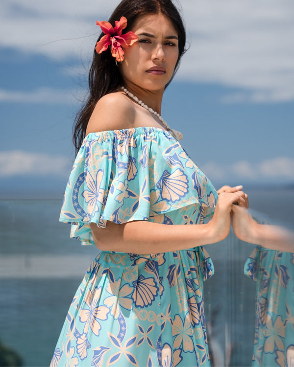 ISLAKOKO Womens Teuila Off Shoulder Island Dress - Mermaid
